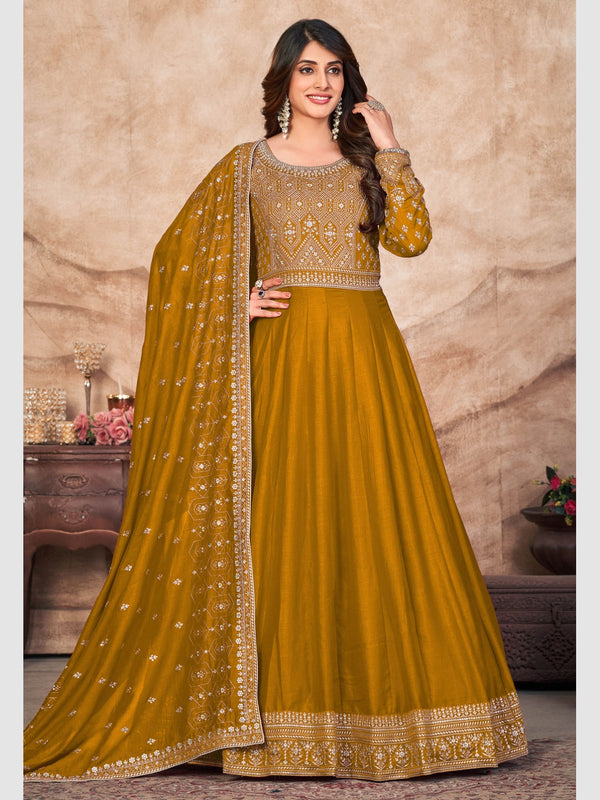 Buy Golden Art Silk Embroidery - Anarkali Salwar Kameez - Indian Dress ...