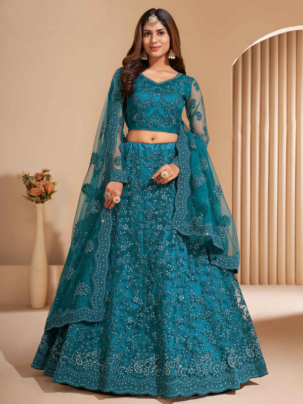 Buy Net & Silk Embroidery Lehenga - L046A | Fabricoz Australia