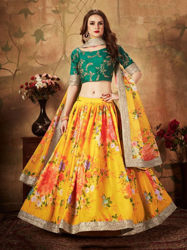 Buy Mustard Yellow Floral Printed Organza Sequins Work Flowy Glam ...