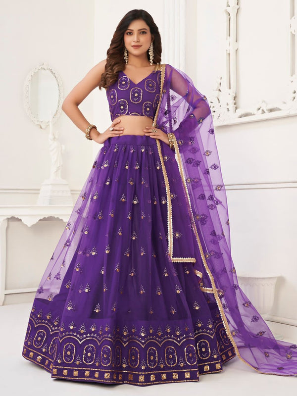 Buy Purple Intricate Threadwork Sequins Flowy Designer Party Wear ...