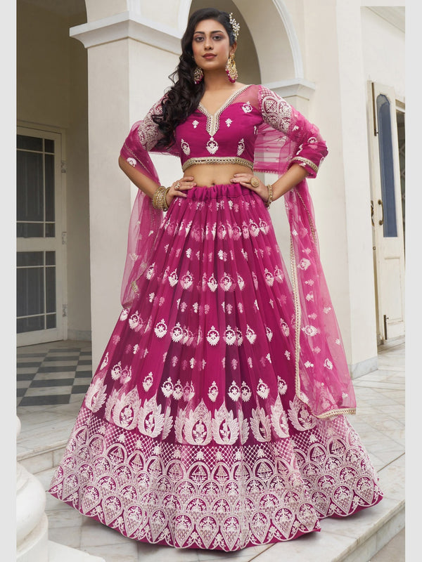 Buy Rani Pink Net Sequins Embroidered Flowy Glam Festive Wear Lehenga ...