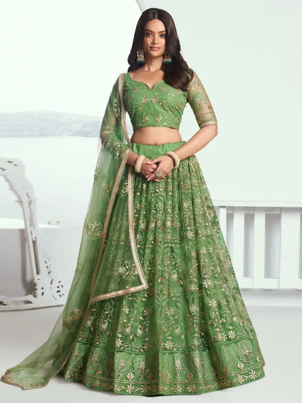 Buy Pista Green Net Sequins Embroidered Flowy Elegant Wedding Wear ...