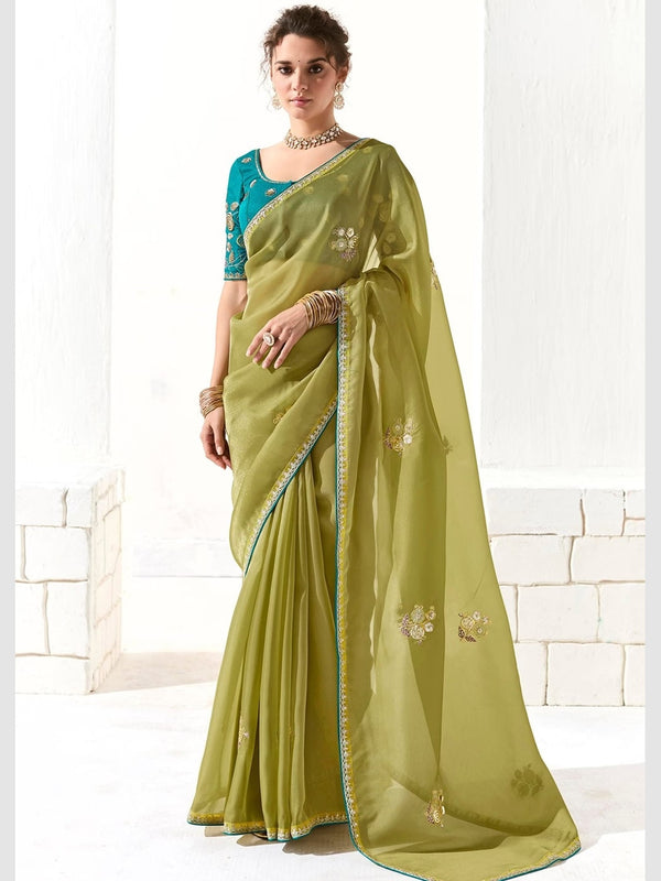 Buy Embroidered Organza Tissue Saree - S125G | Fabricoz Australia